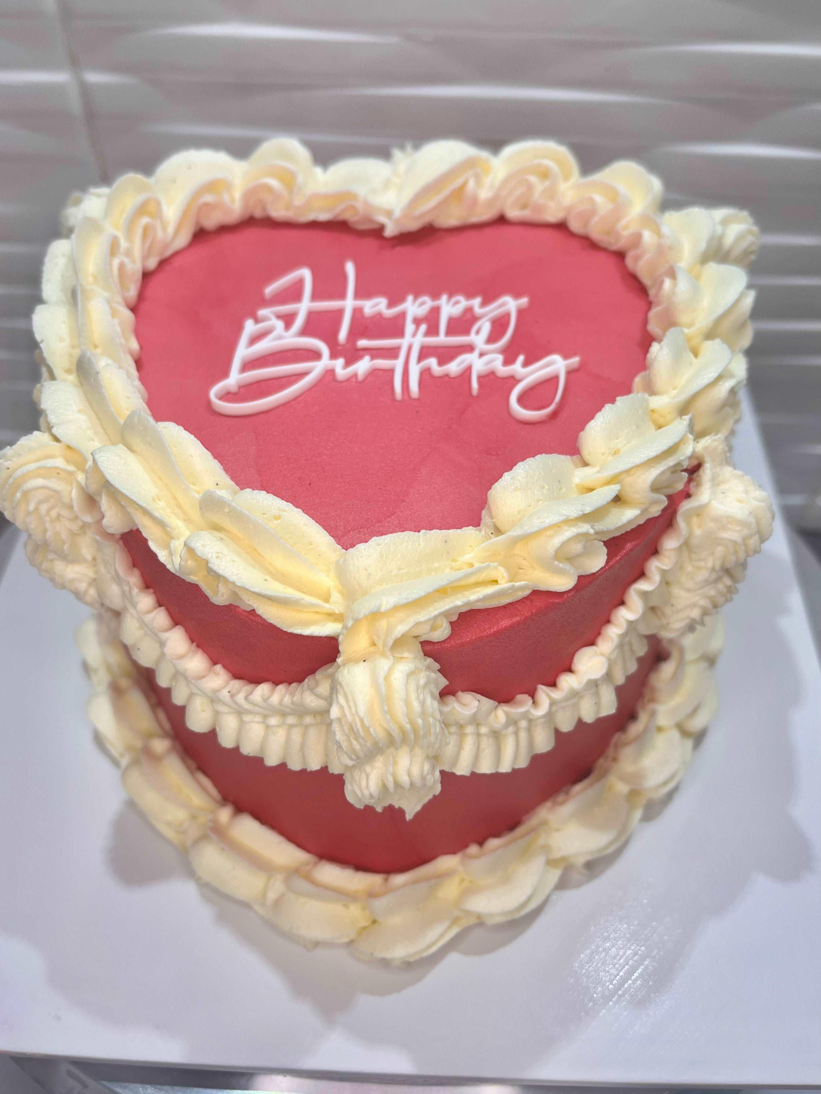 Happy Birthday Heart Shaped Vintage Cake – Custom Cakes BNE